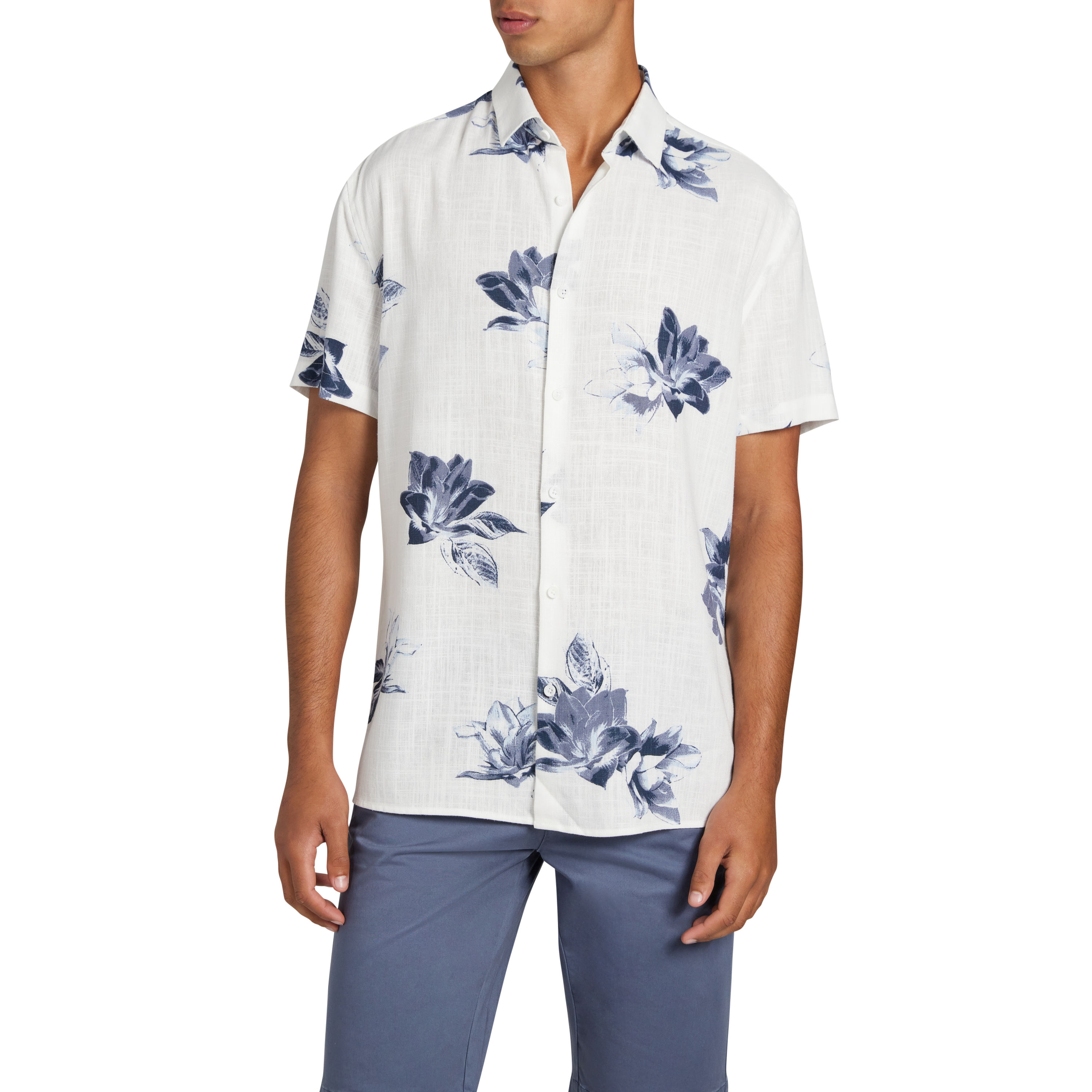 Ink Navy Webber Foliage Print Short Sleeve Shirt | Men's Tops | Connor AU
