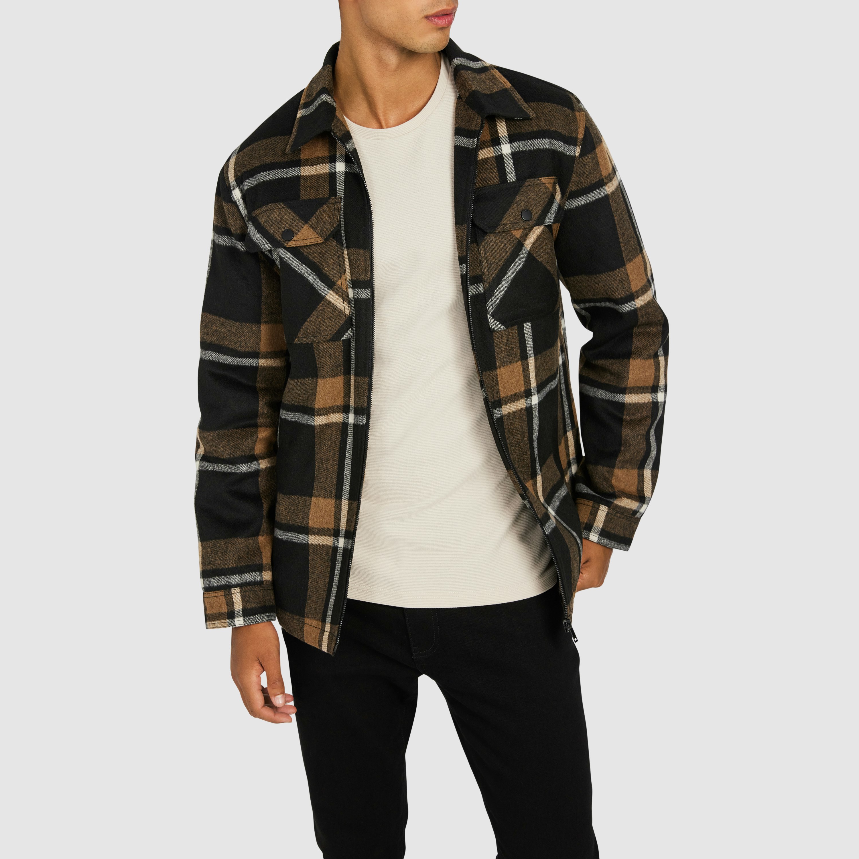 Black Madrid Check Shacket | Men's Tops | Connor NZ