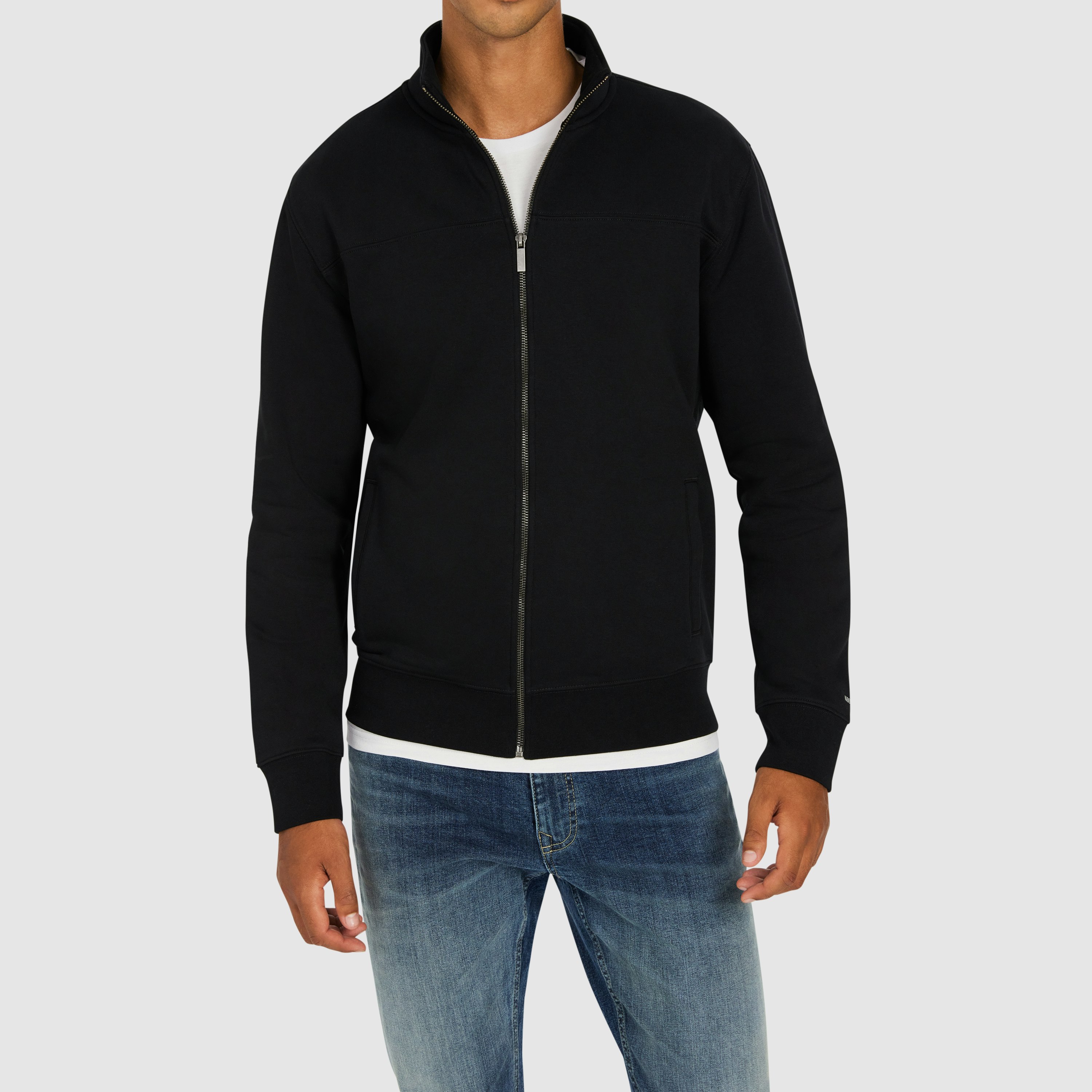 Black Hunter Zip Thru Funnel Neck Sweat | Men's Tops | Connor AU
