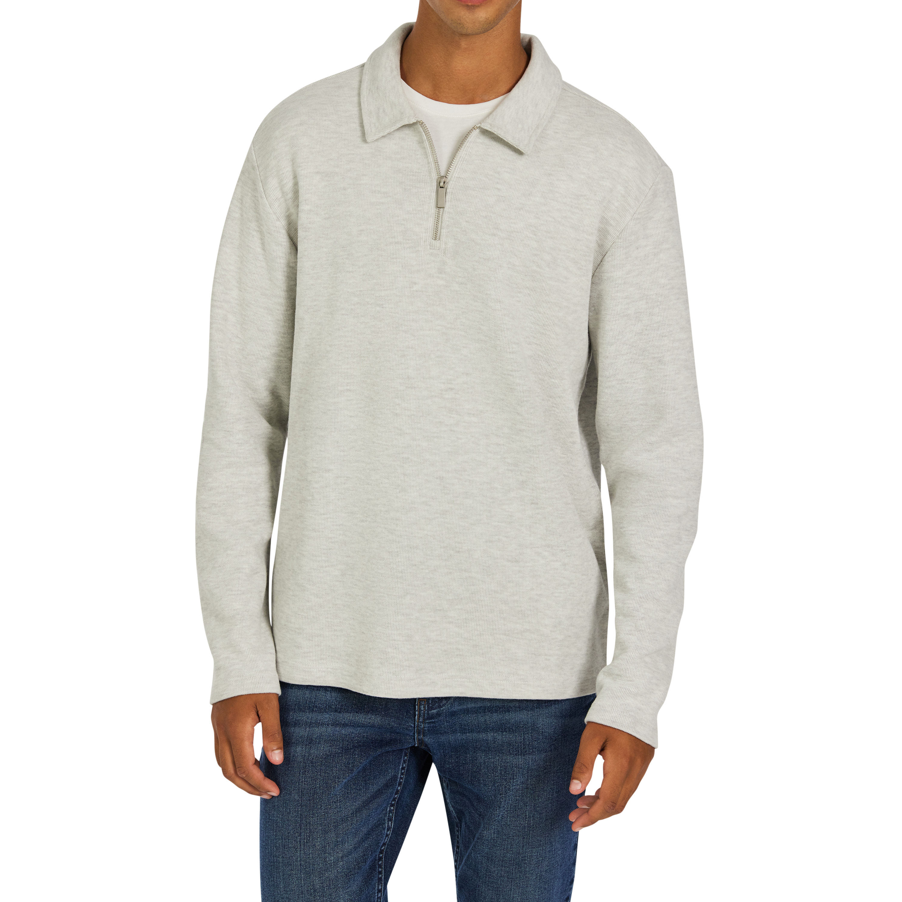 Ice Grey Drew Quarter Zip Polo Sweat | Men's Tops | Connor NZ